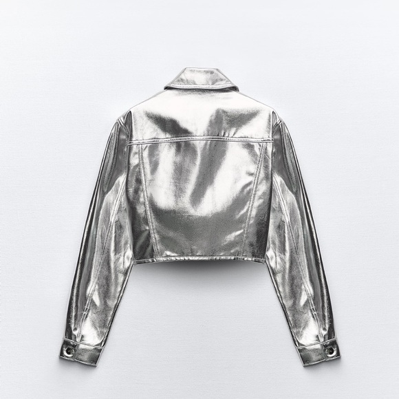 Zara | Jackets & Coats | Zara Metallic Crop Jacket | Poshmark